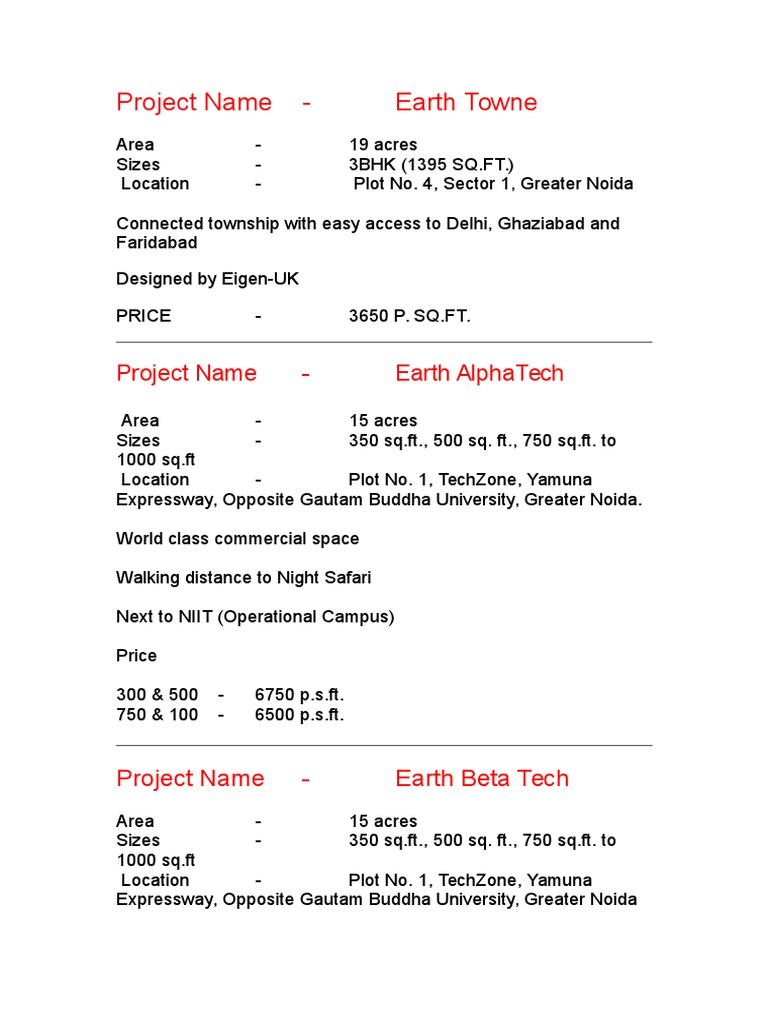 Greater Noida Real Estate Projects Overview | PDF | Science & Mathematics