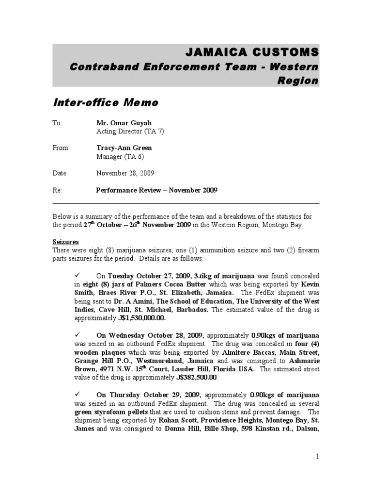 Jamaica Customs: Contraband Enforcement Team - Western Region | PDF ...