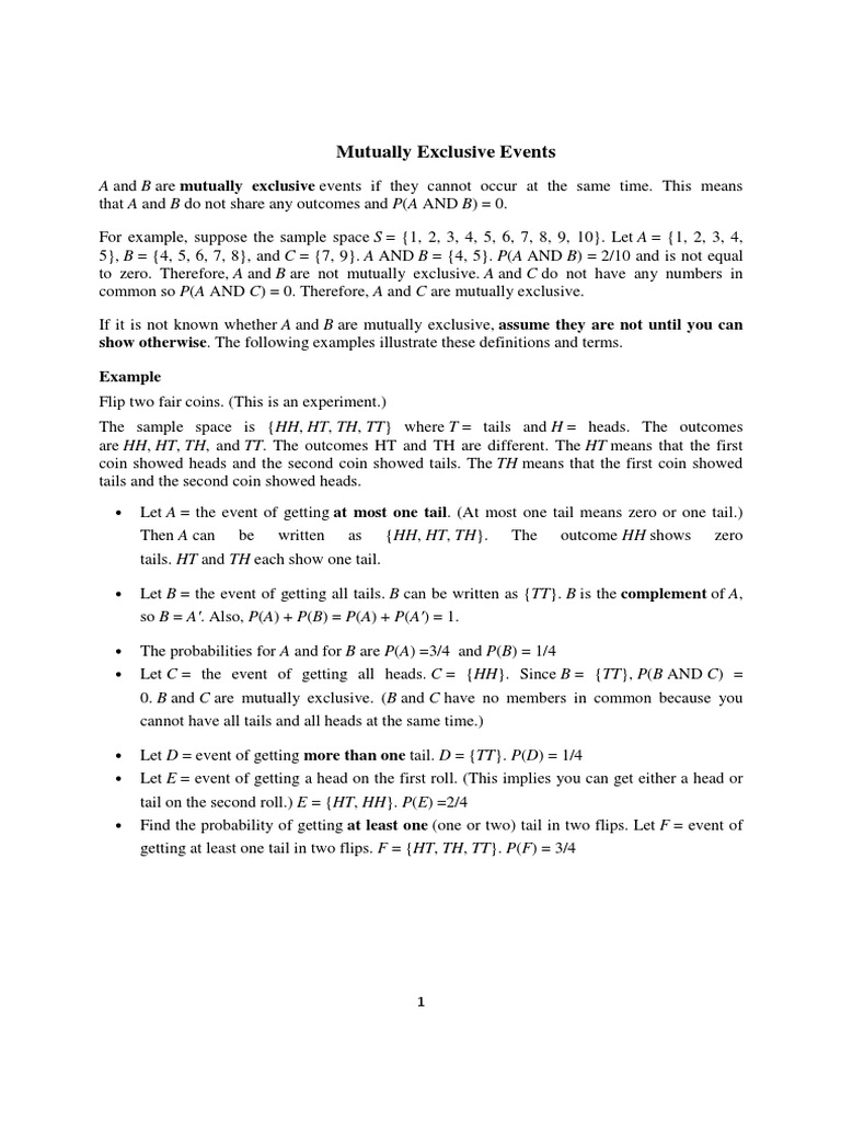 Analysis of Mutually Exclusive and Independent Events Through Examples ...