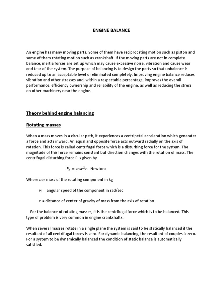 Engine Balancing | PDF | Piston | Cylinder (Engine)