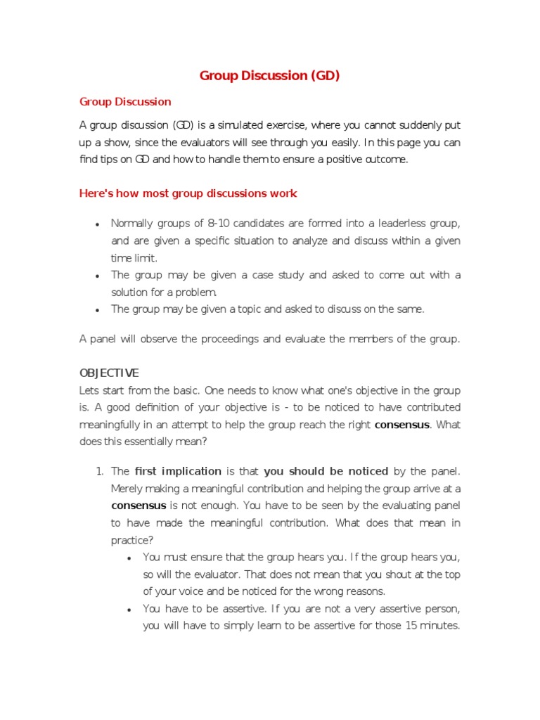 Group Discussion Tips | PDF