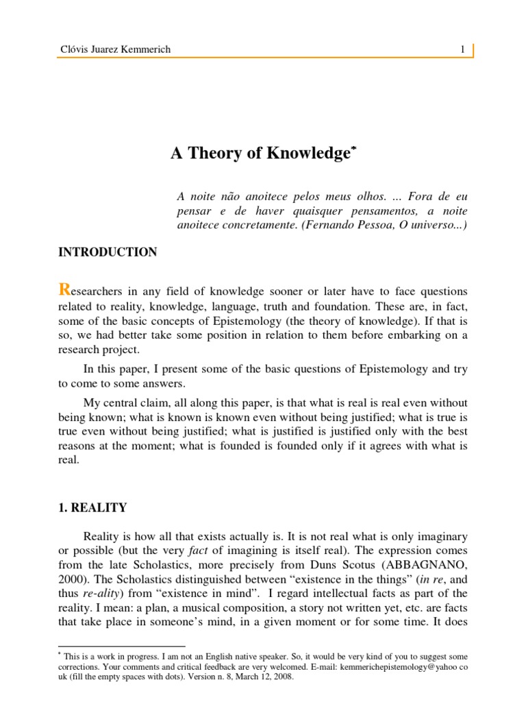 A Theory of Knowledge | PDF | Epistemology | Truth
