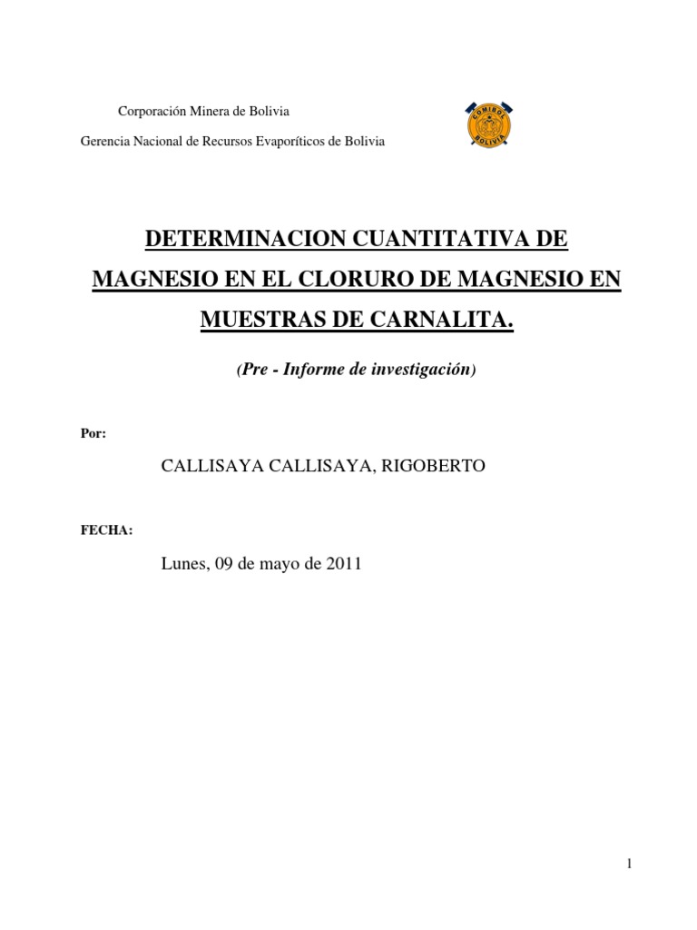 Analisis de Carnalita | PDF | Amoníaco | Magnesio
