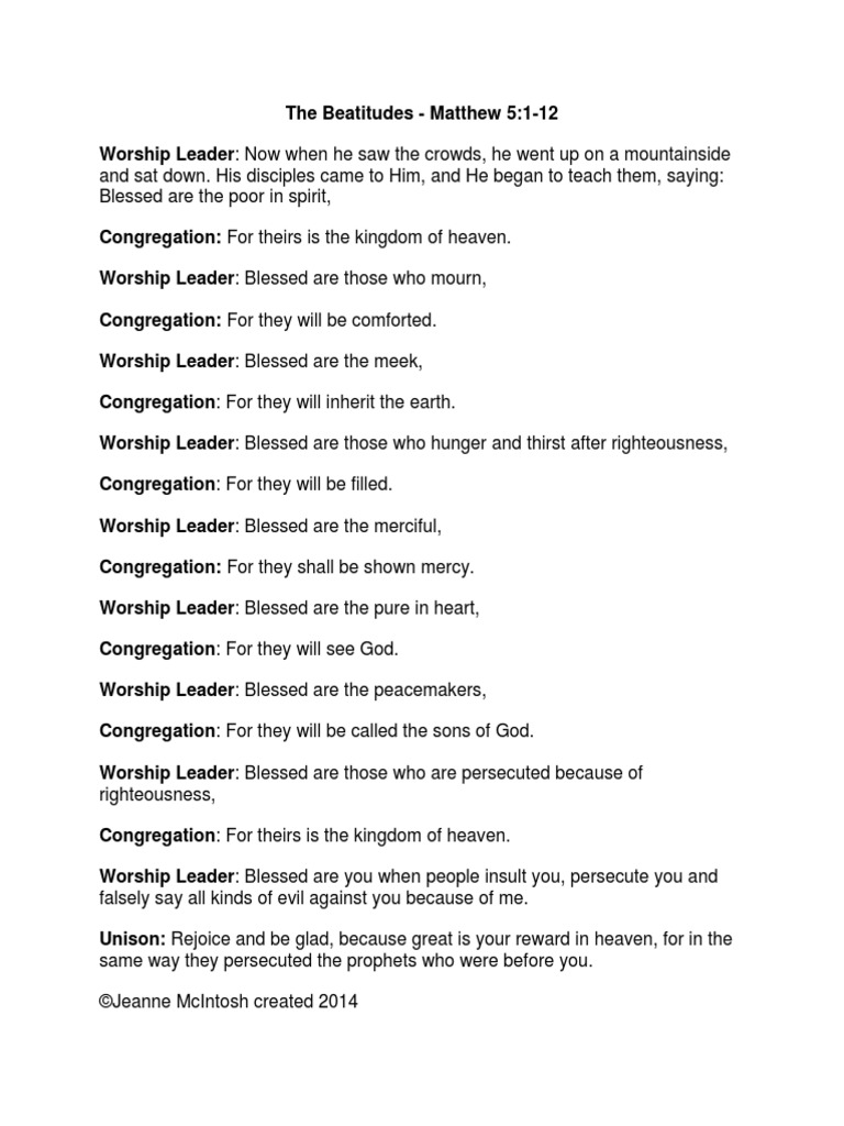 The Beatitudes: A Responsive Reading | PDF
