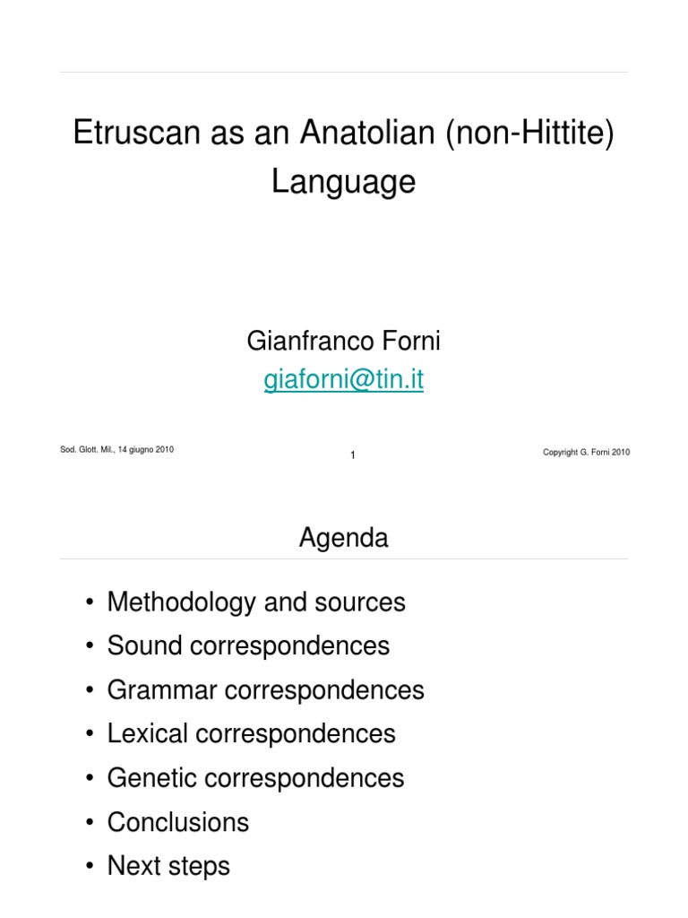 Etruscan As An Anatolian Language (Sound Laws) - G Forni | PDF ...
