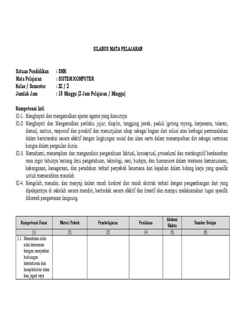 Silabus Sistem Komputer | PDF