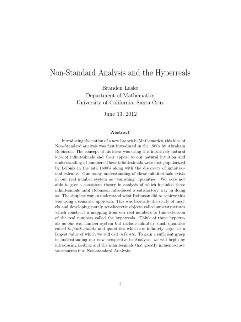 Non Standard Analysis | PDF | Real Number | Mathematical Objects
