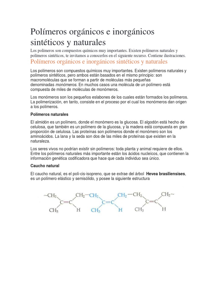 Polímeros Orgánicos e Inorgánicos Sintéticos y Naturales | PDF | Adn ...