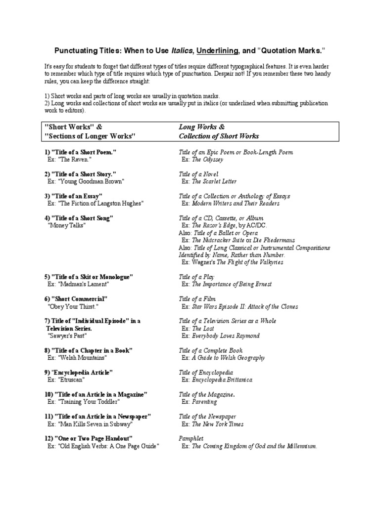 Punctuating Titles Chart | PDF | Semiotics | Linguistic Morphology