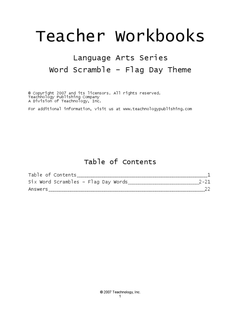 Teacher Workbooks: Language Arts Series Word Scramble - Flag Day Theme ...