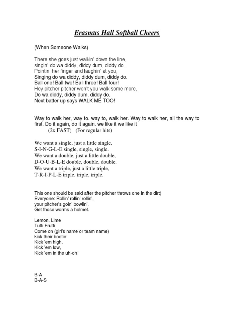 Erasmus Hall Softball Cheers | PDF | Pitcher | Baseball Positions