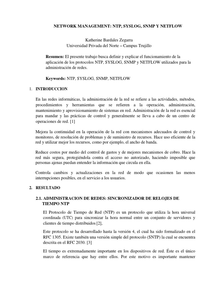 Network Management NTP, Syslog, SNMP and Netflow | PDF | Enrutador (Computación) | Red de ...