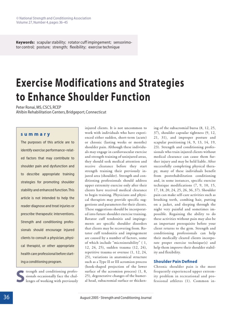 Shoulder Function, Exercise Modifications, Strategies For Trainers ...