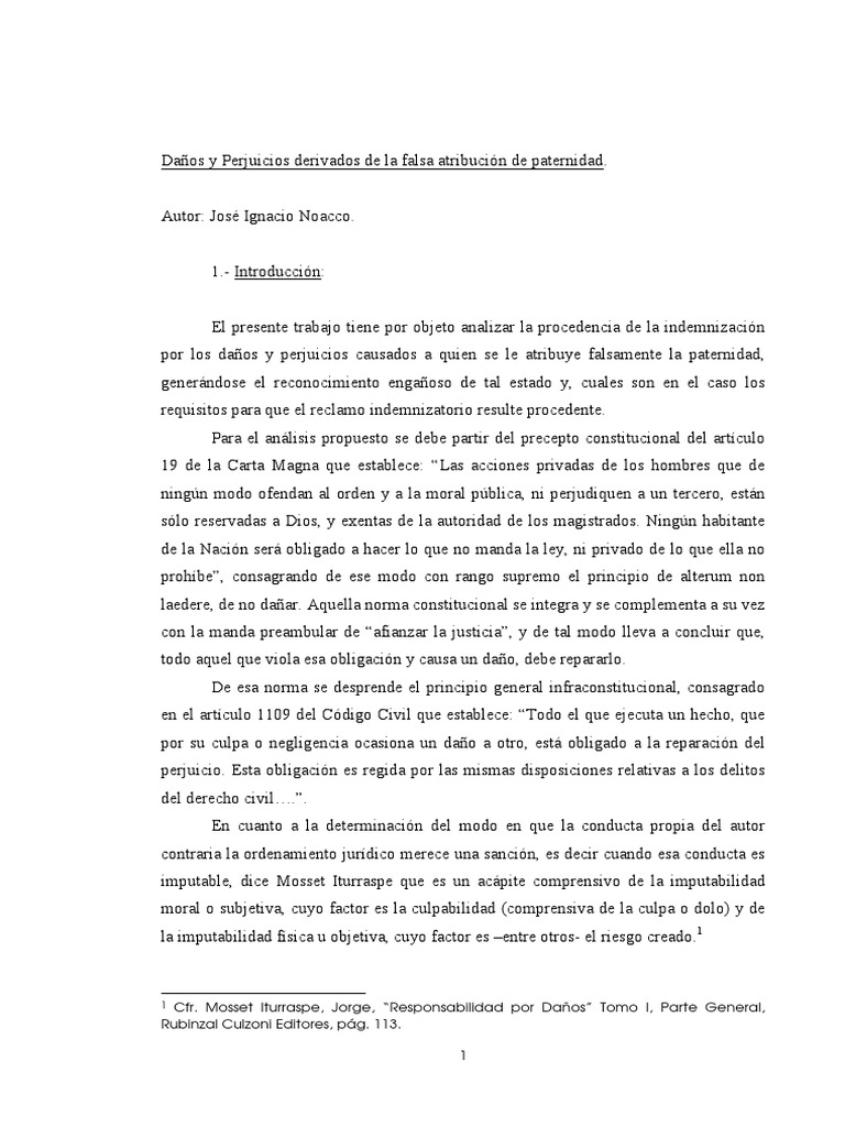 Daños por Falsa Atribución de Paternidad | PDF | Intención (Derecho ...