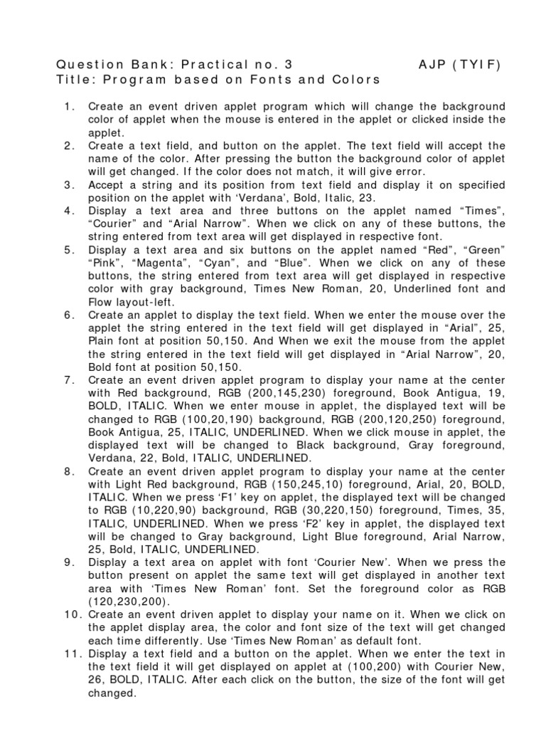 AJP - Questions Pract 03 | PDF | Typefaces | Arial