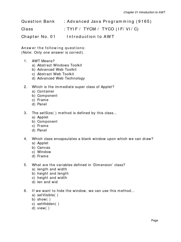 Question Bank Chapter 01 (AJP) - Objectives | Download Free PDF | C ...