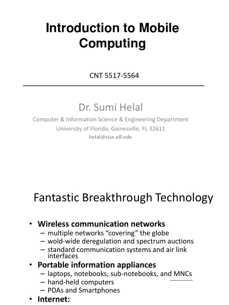 Introduction To Mobile Computing: Dr. Sumi Helal | PDF | Mobile Device ...