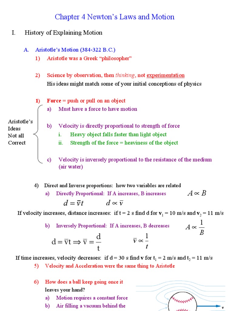 Chapter 4 Newton's Laws and Motion: I. History of Explaining Motion ...