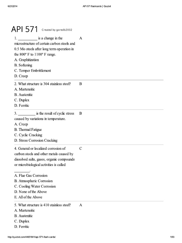 API 571 Flashcards Quizlet | PDF