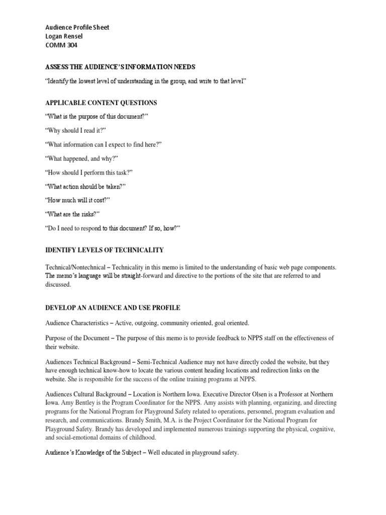 Audience Profile Sheet | PDF | Program Evaluation | Websites