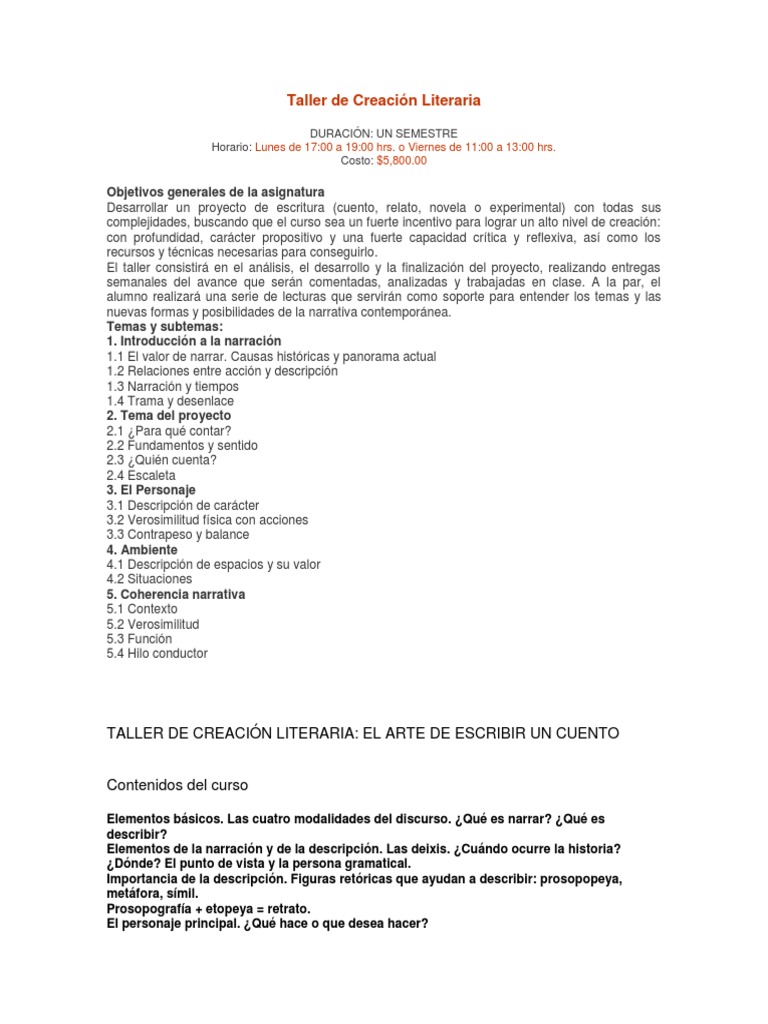 Taller de Creación Literaria | PDF | Trama (narrativa) | Science