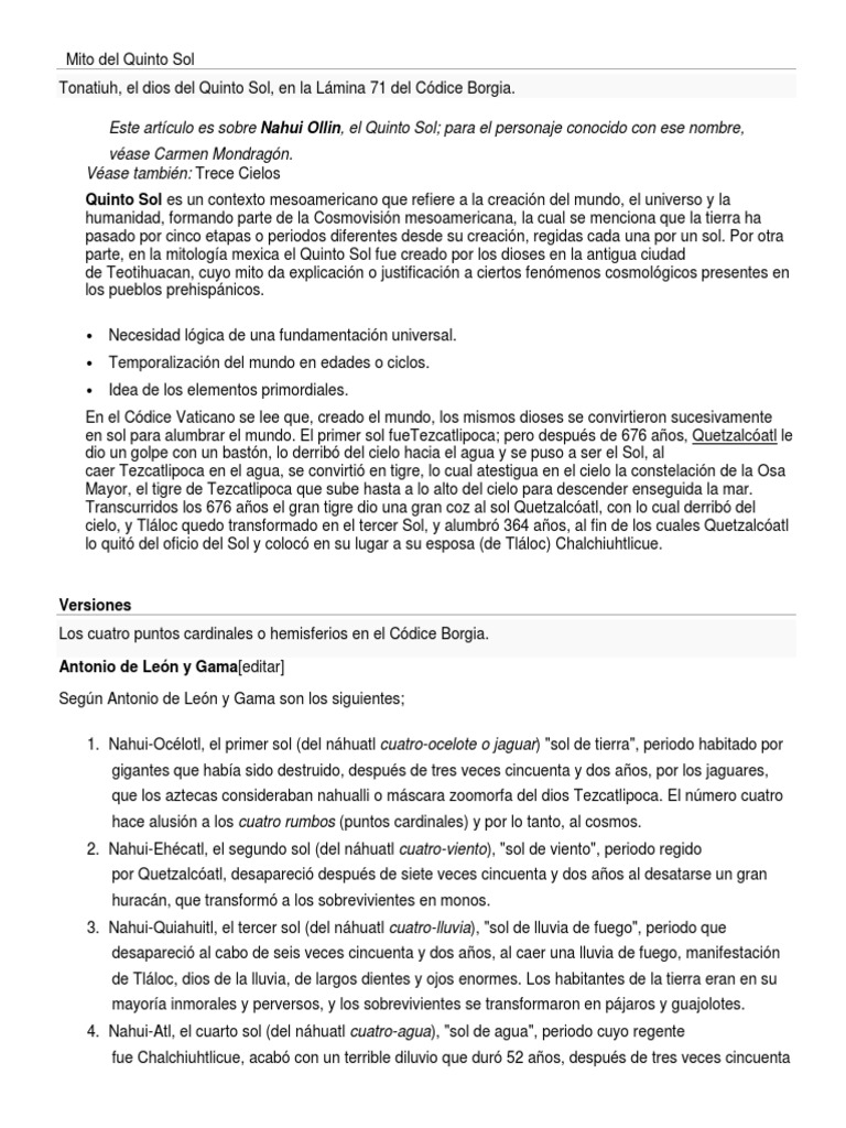 Mito Del Quinto Sol | PDF | azteca | Mesoamérica