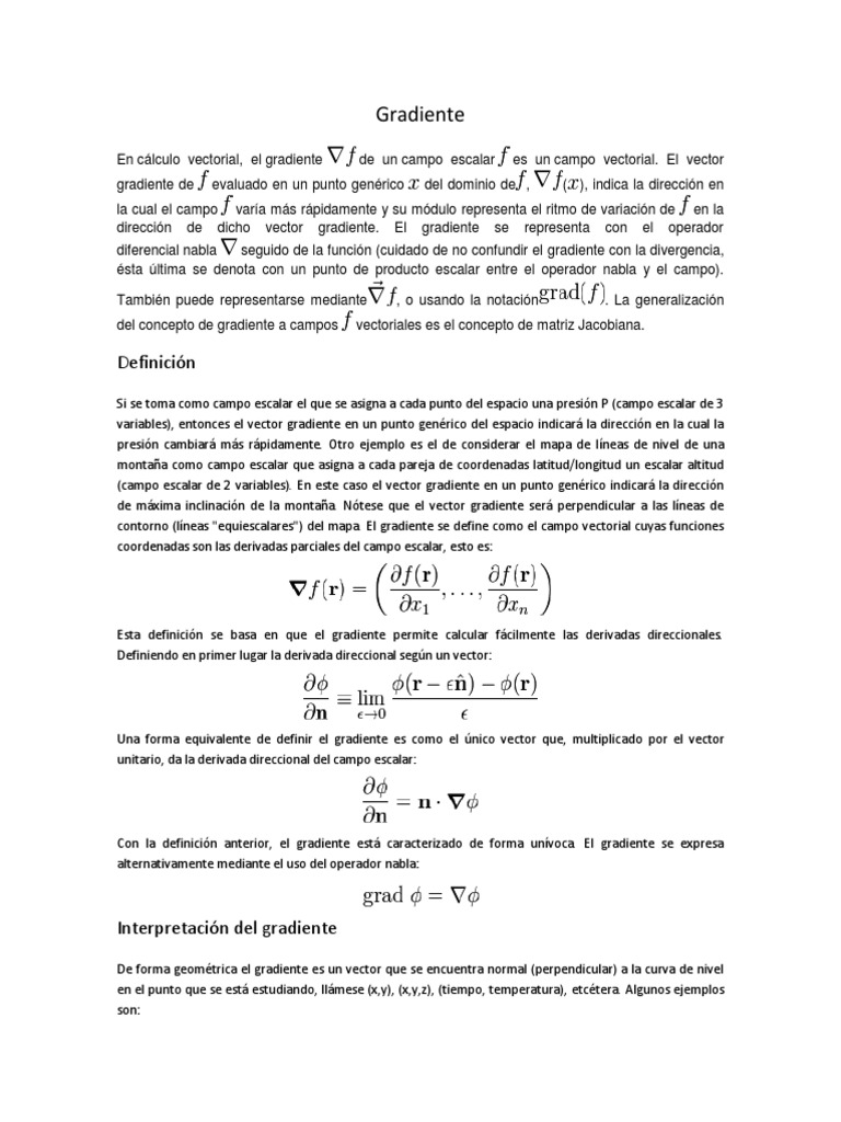 Definición y Aplicaciones del Gradiente | PDF | Degradado | Vector ...