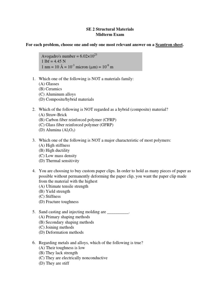 SE2 (UCSD) Sample Midterm | PDF | Dislocation | Yield (Engineering)