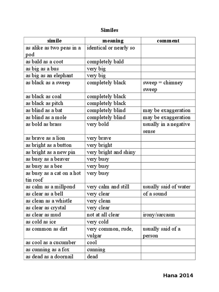 Similes | PDF | Leisure | Nature