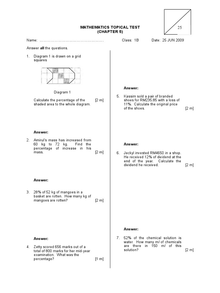Mathematics Topical Test (Chapter 5) : Answer | PDF