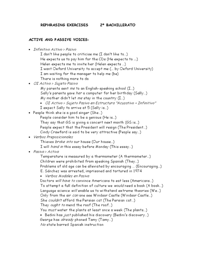 Rephrasing Exercises | PDF | Grammar | Language Mechanics