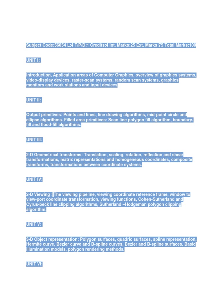 Computer Graphics Syllabus | Download Free PDF | Computer Graphics ...