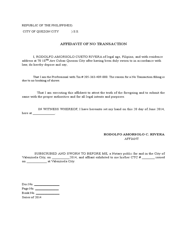 Affidavit of No Transaction | PDF