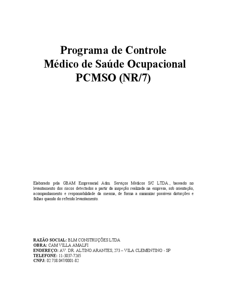 Modelo de Pcmso | PDF | Gestão de relacionamento com o cliente ...