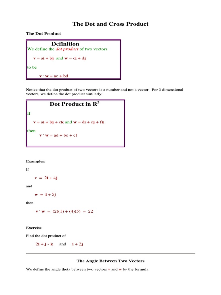 Dot and Cross Product of Vectors | PDF | Euclidean Vector | Vector Space