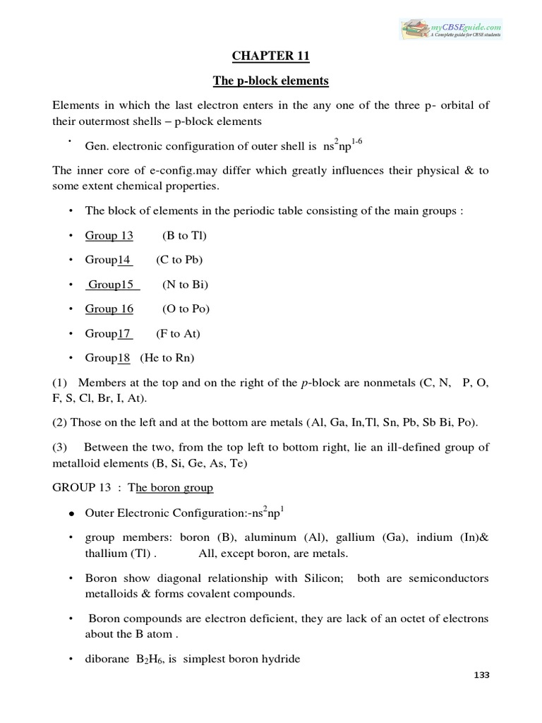 11 Chemistry Notes Ch11 The P Block Element | PDF | Aluminium | Silicon