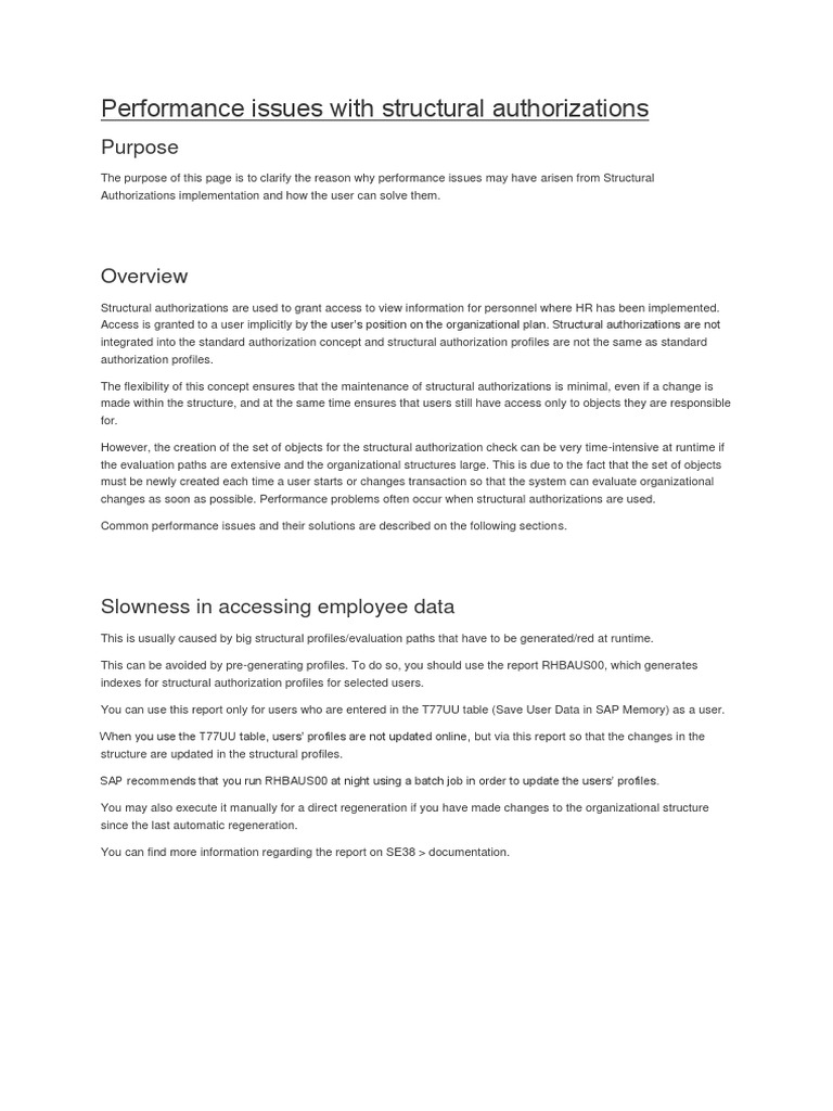 Performance Issues With Structural Authorizations | PDF | Database Index | Evaluation