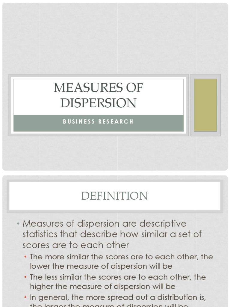 Measures of Dispersion | PDF | Coefficient Of Variation | Standard ...