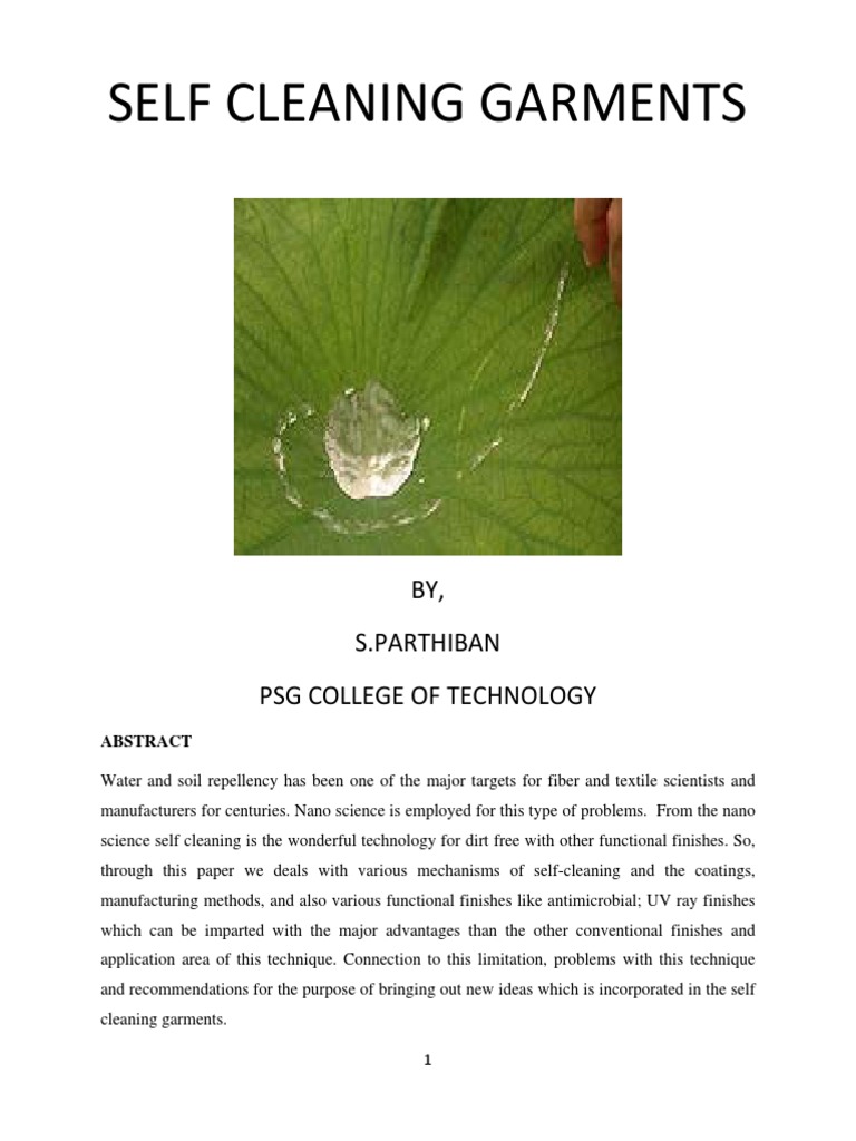 Self Cleaning Textile | PDF | Hydrophobe | Chemistry