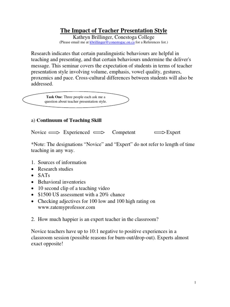 Teacher Presentation Styles Explained | PDF | Teachers | Expert