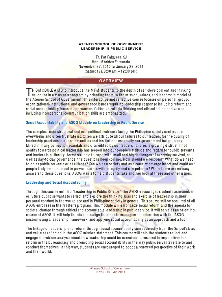 Course Syllabus Leadership in Public Service | PDF | Accountability ...