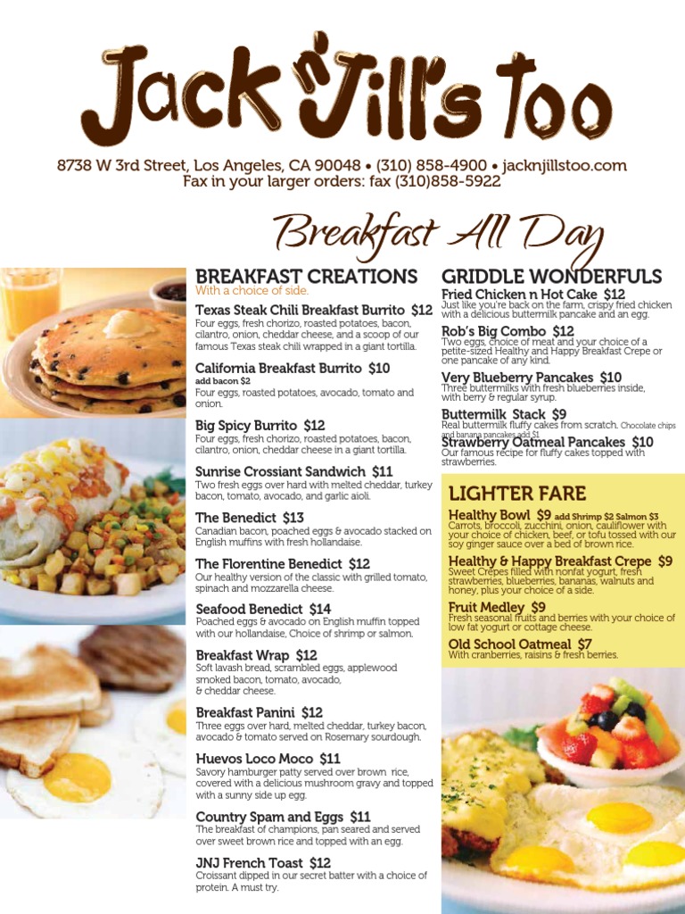 Jack N Jills Too Menu | PDF