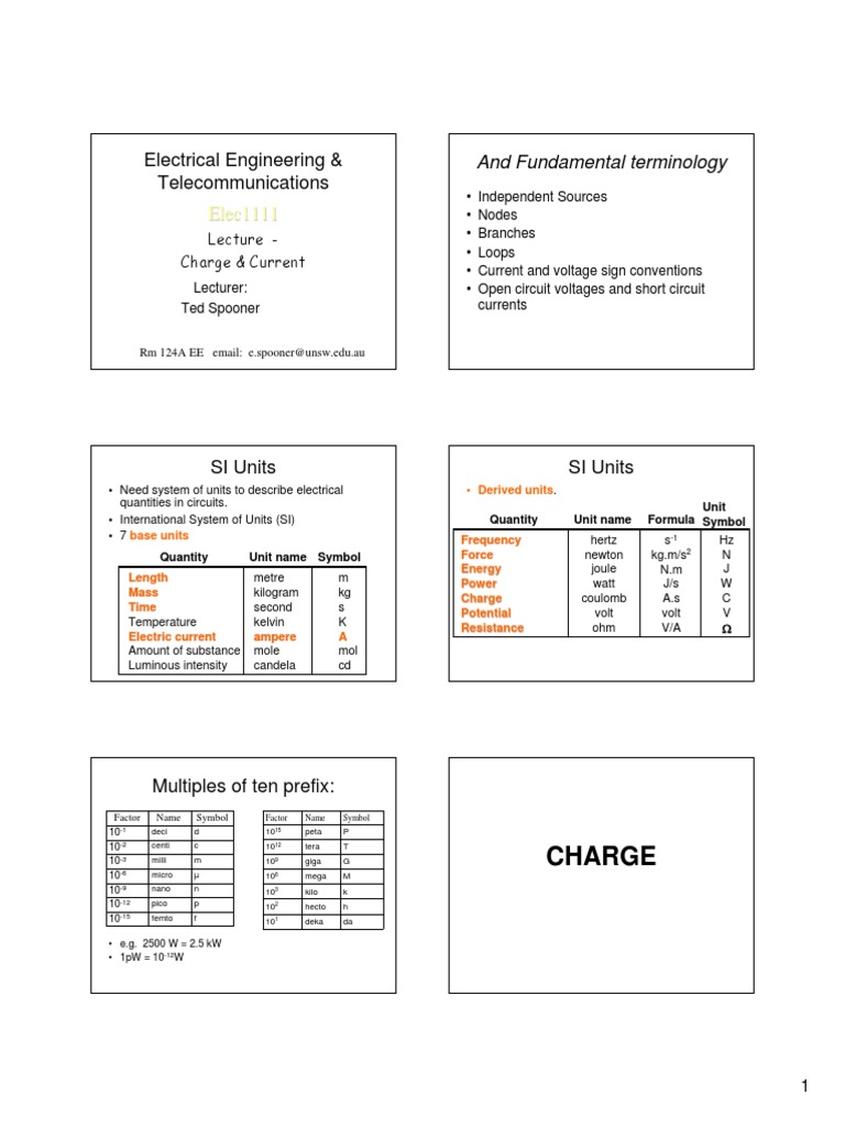 Elec1111 01d Charge Current | PDF | Science & Mathematics