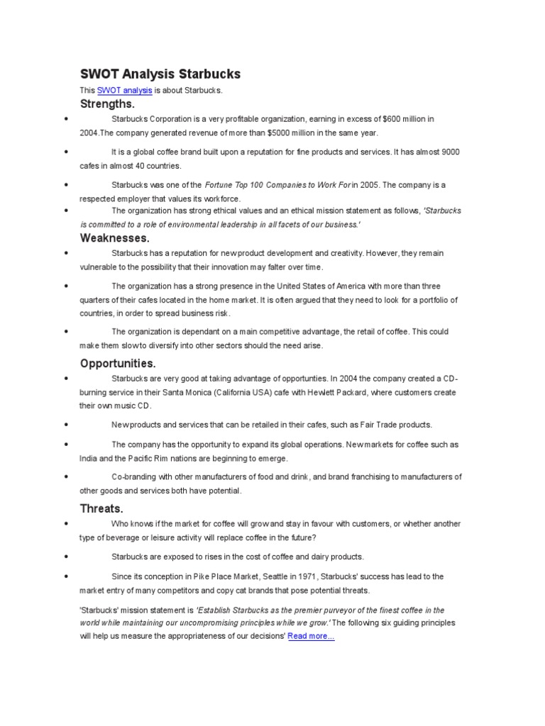 SWOT Analysis Starbucks | Economies | Business