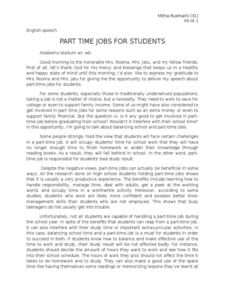 Benefits of Part-Time Jobs for Students | PDF | Foreign Language Studies