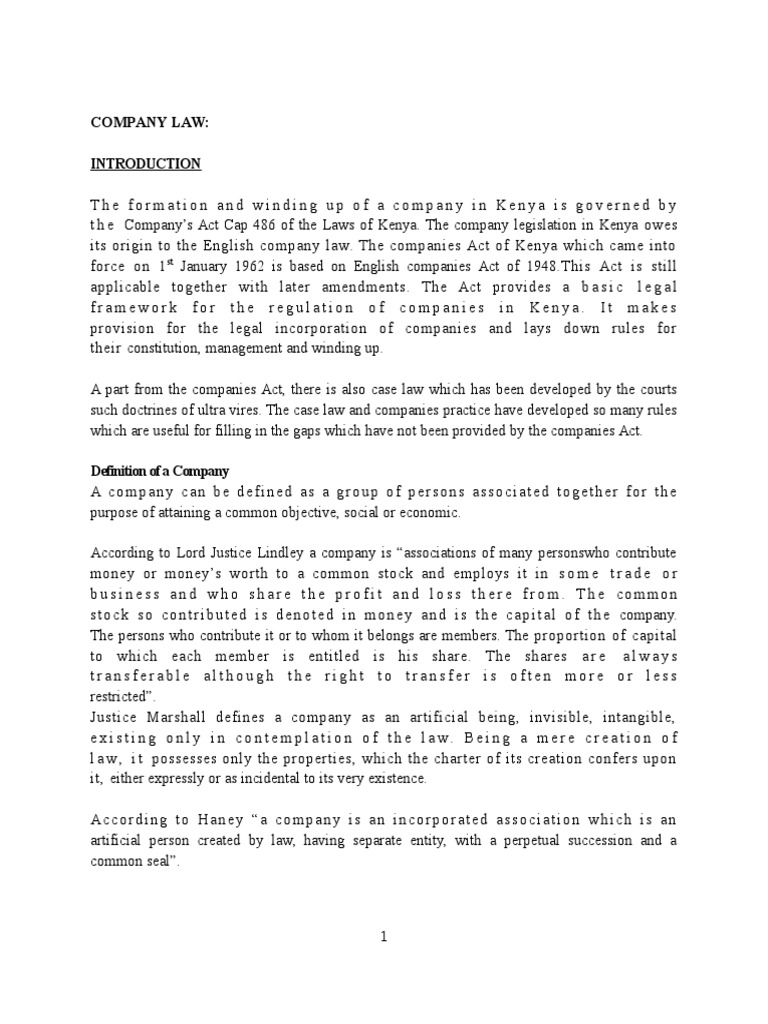 Company Law Notes | PDF | Corporations | Legal Concepts