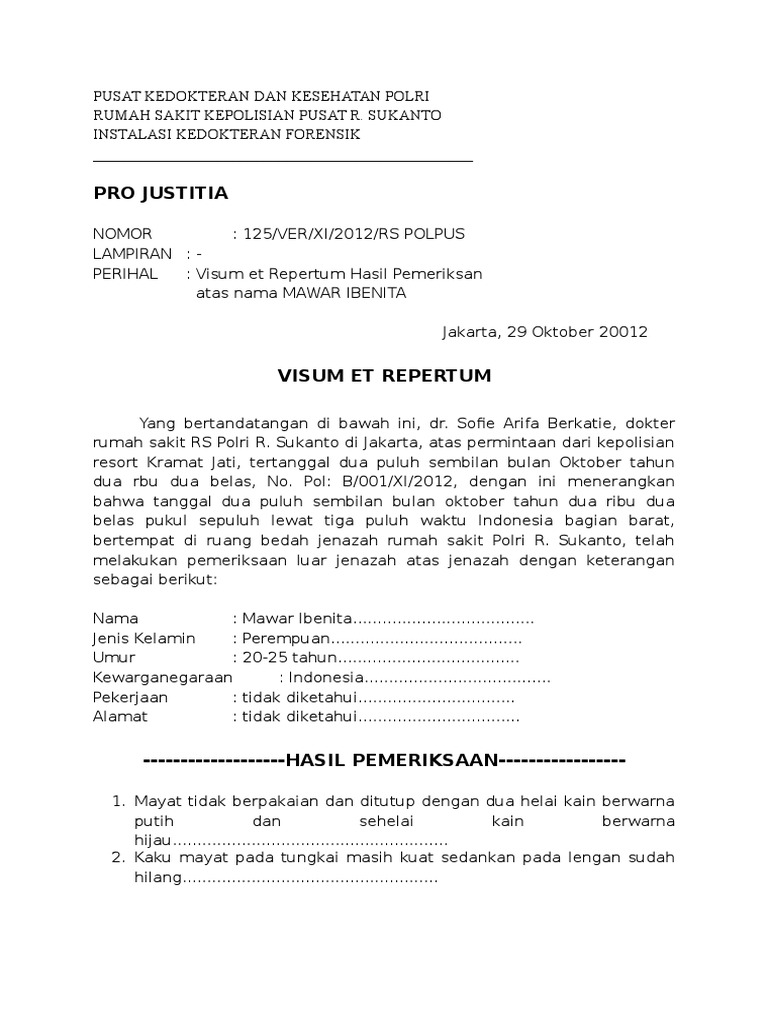 VISUM DAN PEMERIKSAAN JENAZAH | PDF