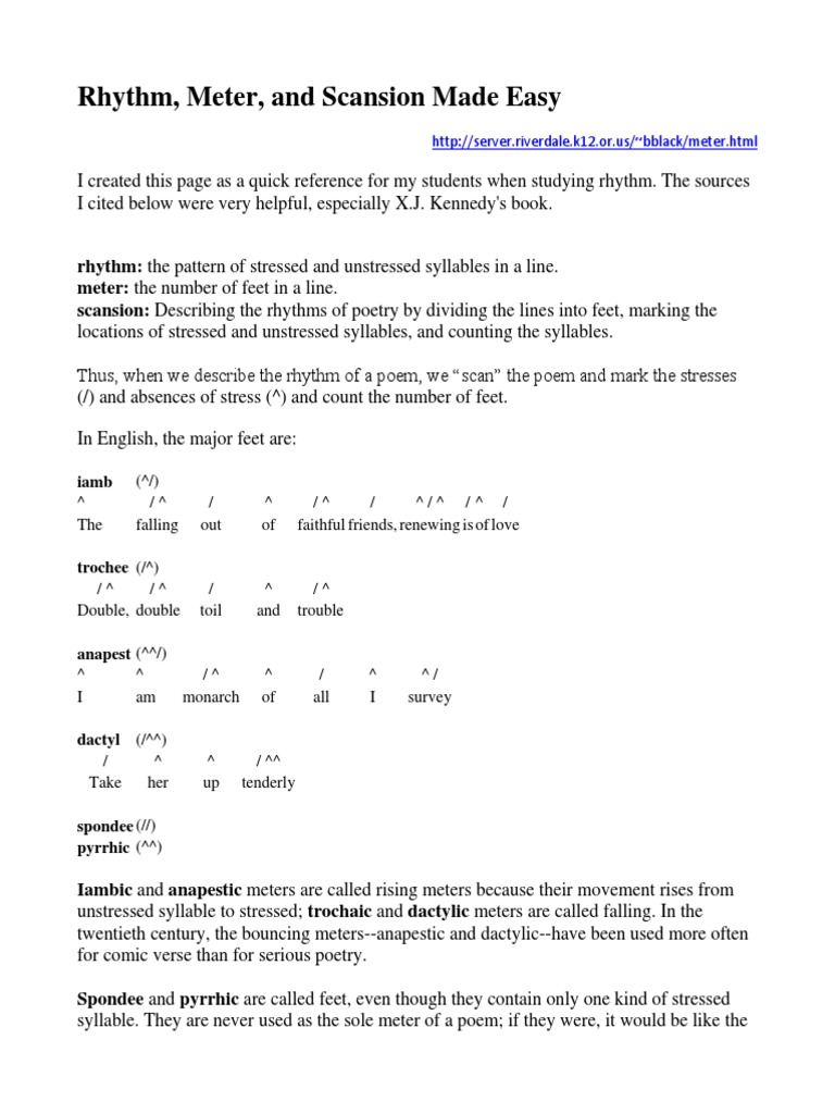 Rhythm, Meter, and Scansion Made Easy | PDF | Metre (Poetry ...