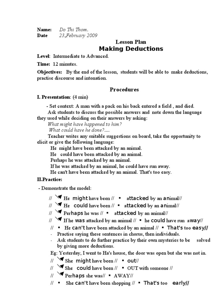 Lesson Plan of Making Deduction Offical To Professor | PDF