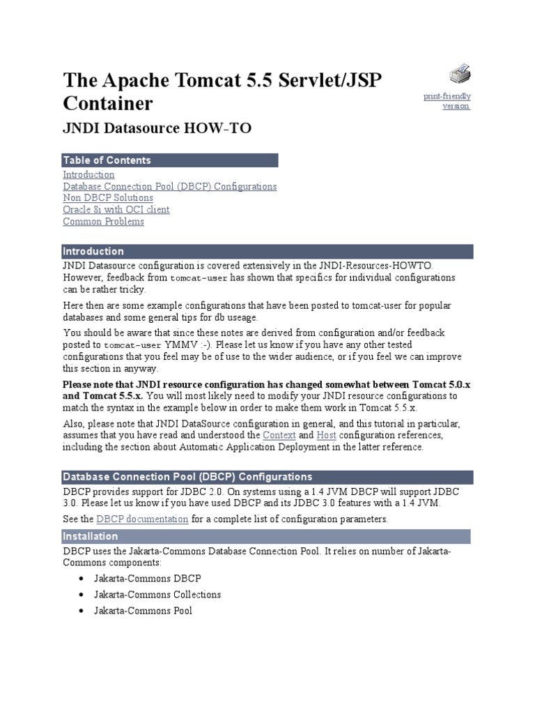 The Apache Tomcat 5.5 Servlet/JSP Container: JNDI Datasource HOW-TO ...